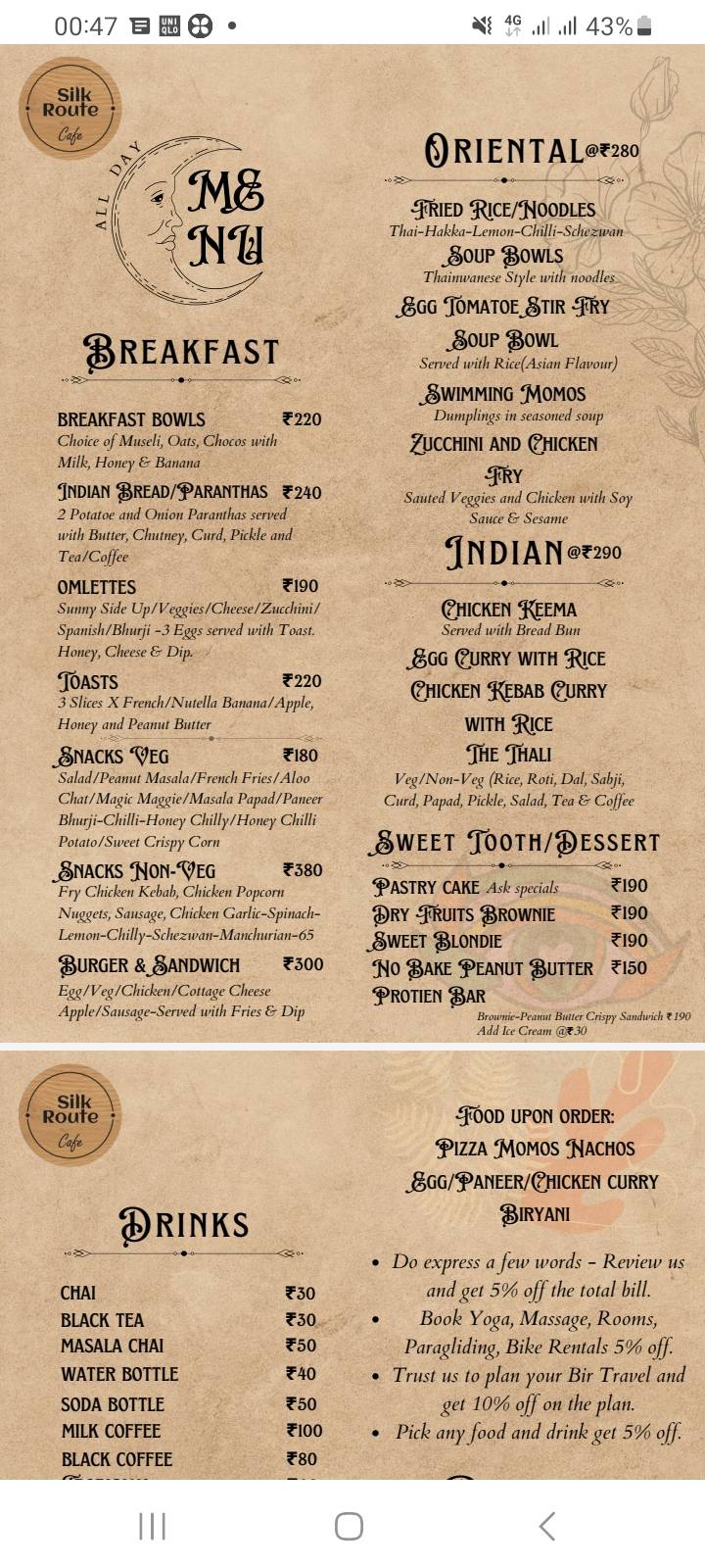 Menu at Silk Route - Boutique Cafe, Chaugan