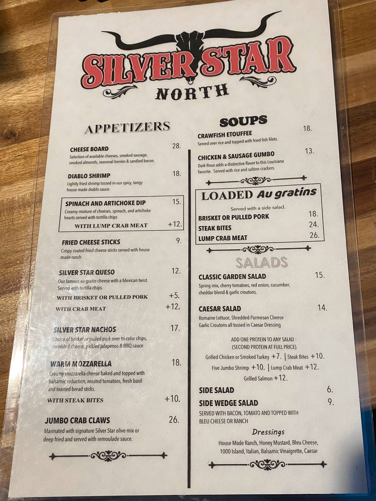 Menu at Silver Star North, Cantina & Buttercups BBQ, Bossier City