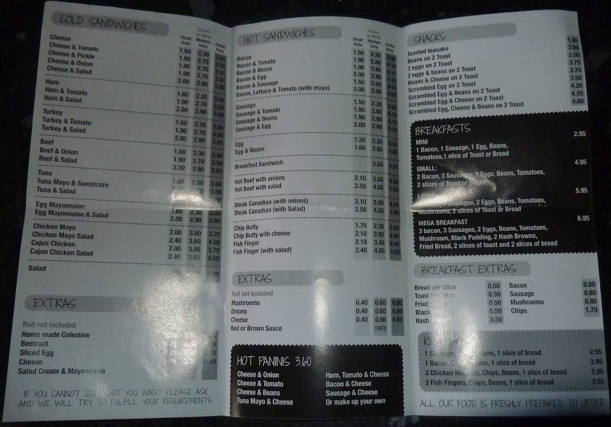Menu at Simo's Cafe, Doncaster