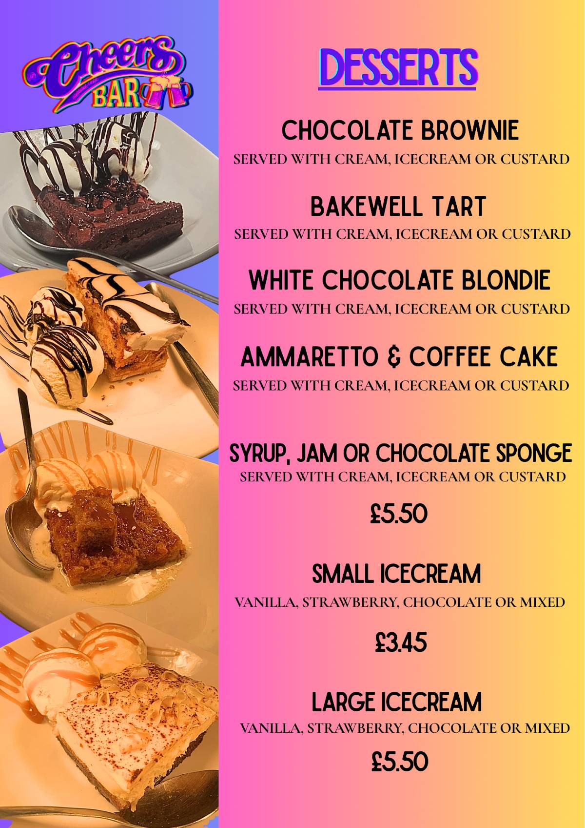 Menu at Cheers pub & bar, Skegness, 1-2 Wall's Ln