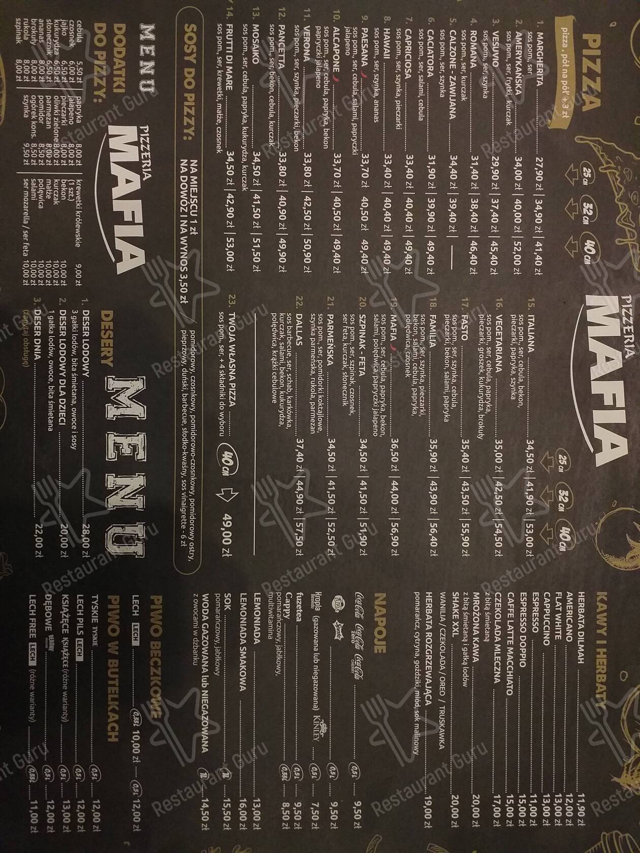 Menu at Restauracja MAFIA restaurant, Skwierzyna
