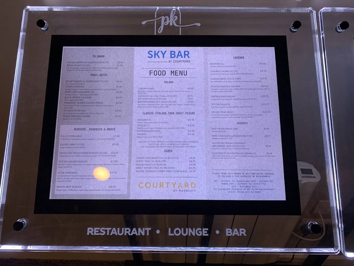Menu at Sky Bar, Hayes, 1a Nobel Dr