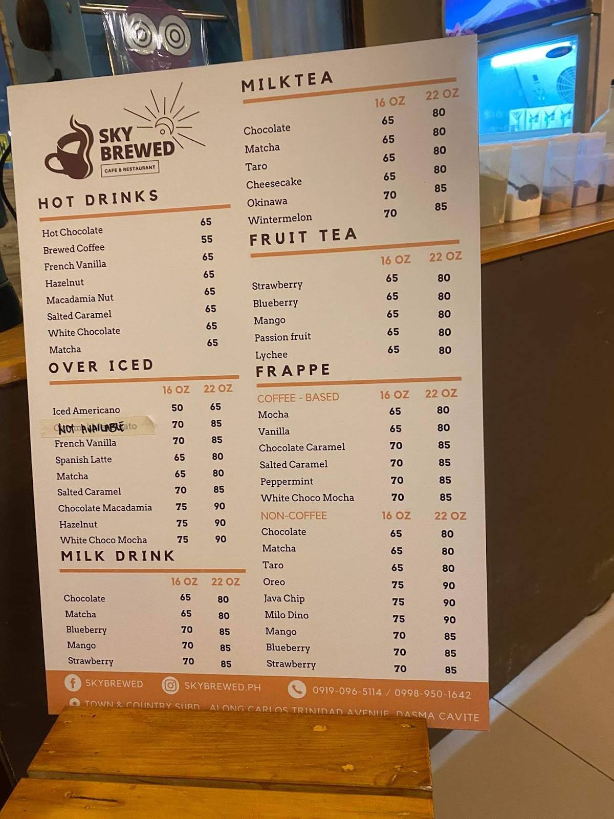 Menu at Sky Brewed restaurant, Dasmariñas