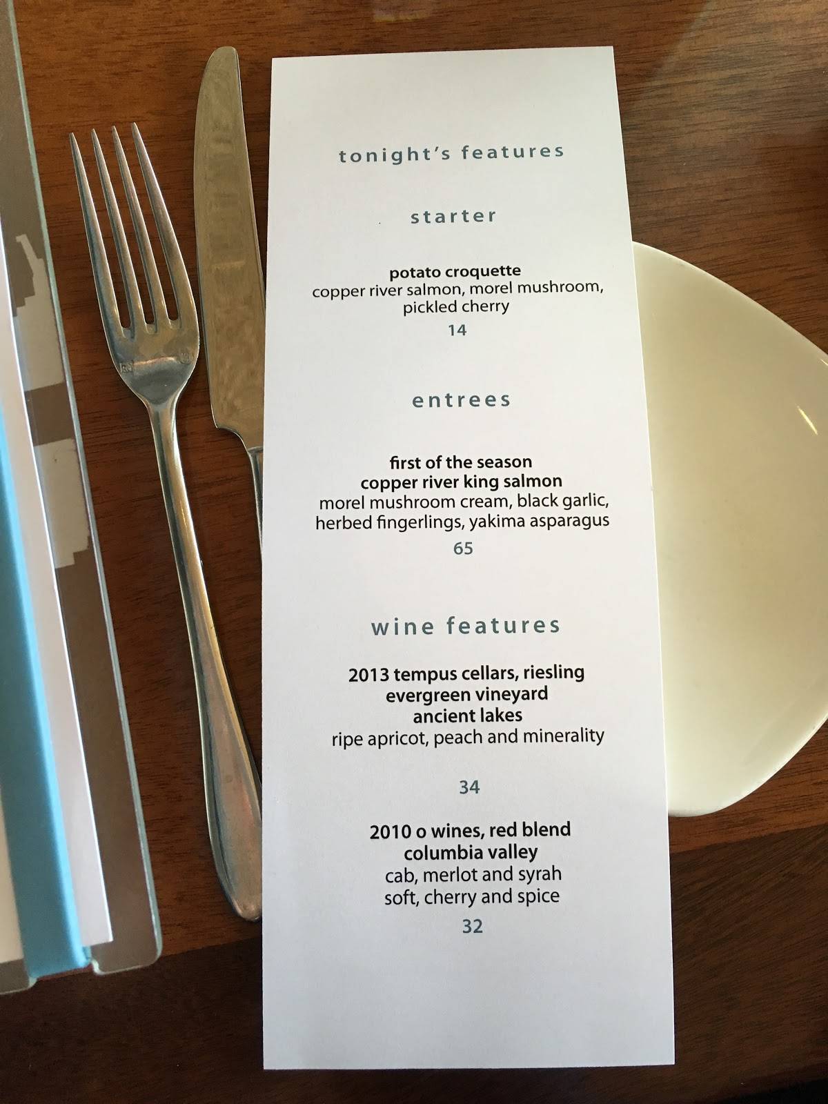 Menu at Sky City at the Space Needle restaurant, Seattle