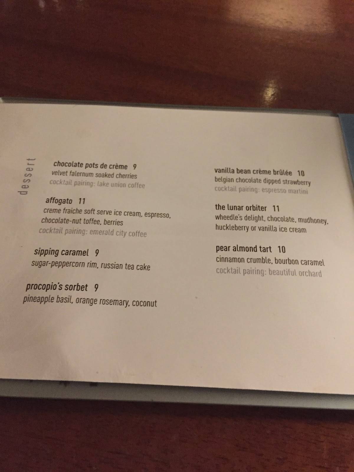 Menu at Sky City at the Space Needle restaurant, Seattle