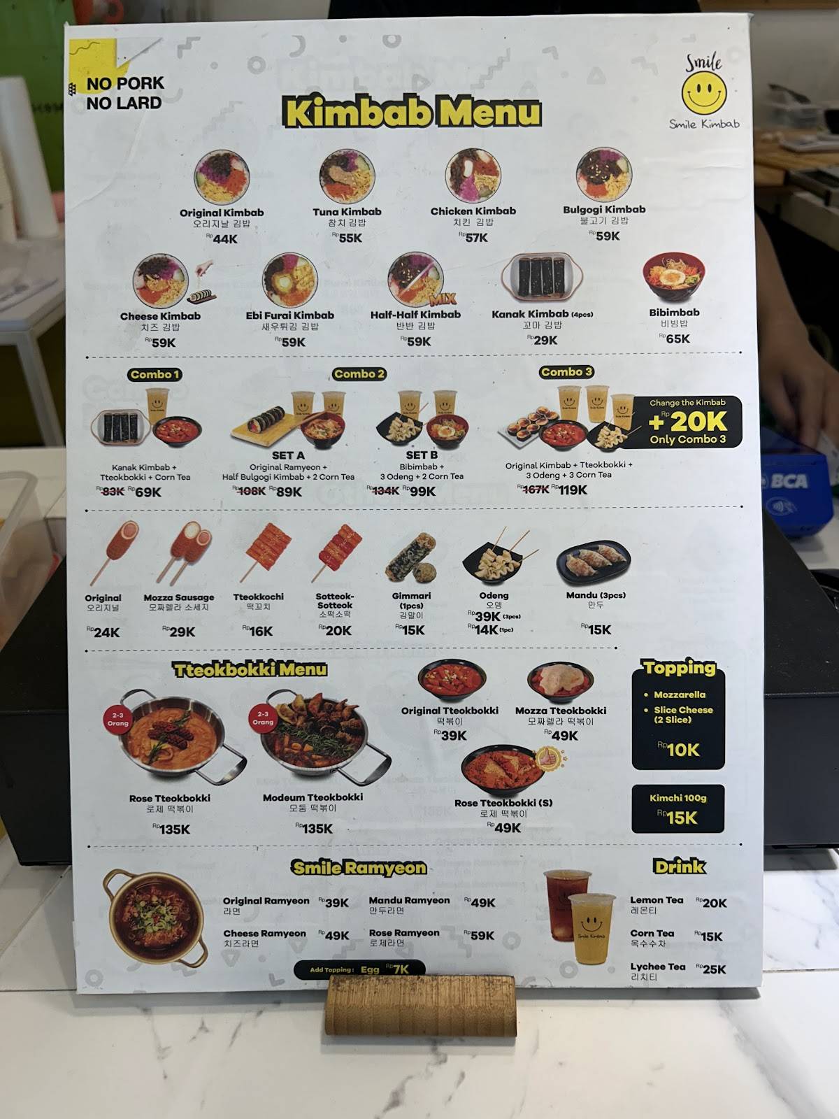 Menu at Smile Kimbab 스마일 김밥 restaurant, Tangerang