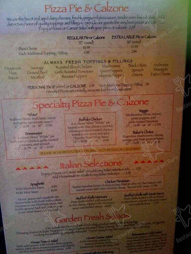 Menu at Smoky Mountain Brewery in Gatlinburg pizzeria, Gatlinburg