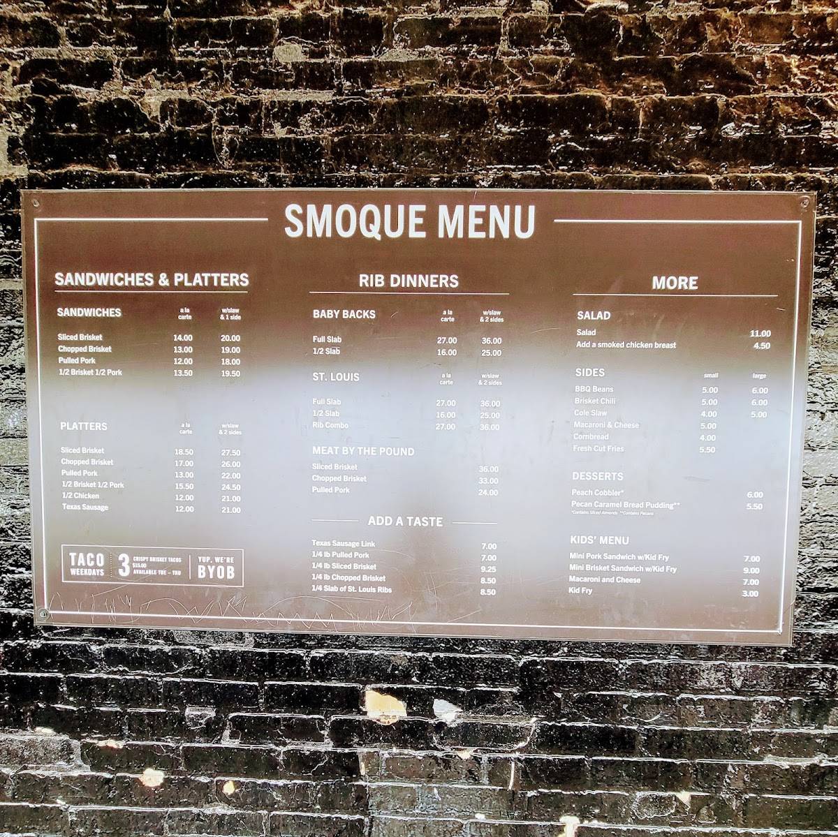 Menu at Smoque BBQ, Chicago, N Pulaski Rd