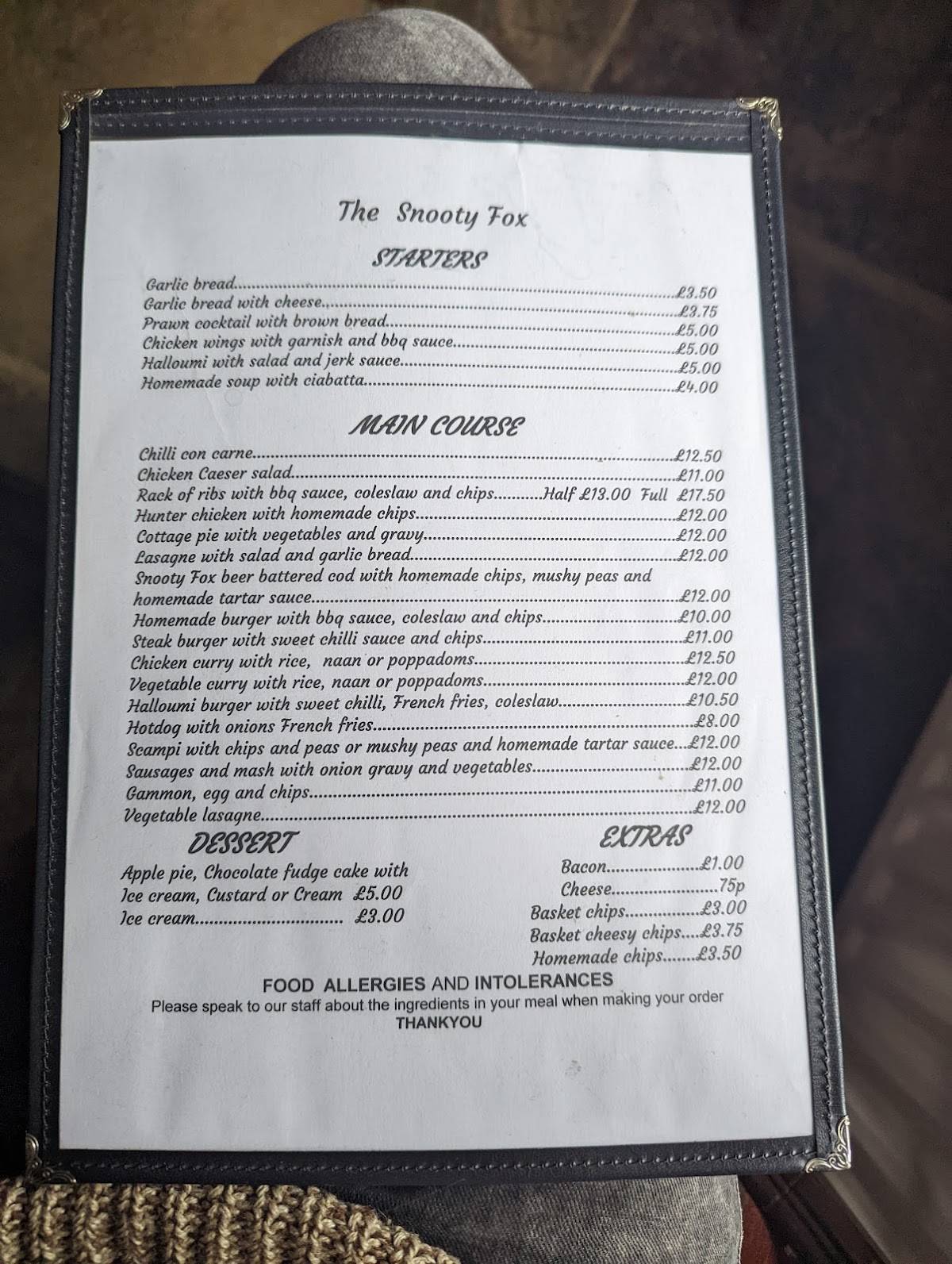Menu at Snooty Fox pub & bar, Alresford, Frating Rd