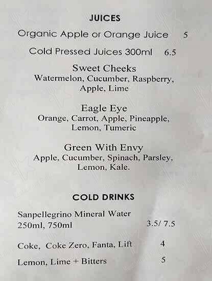 Menu at Snow Pony cafe, Deepdene