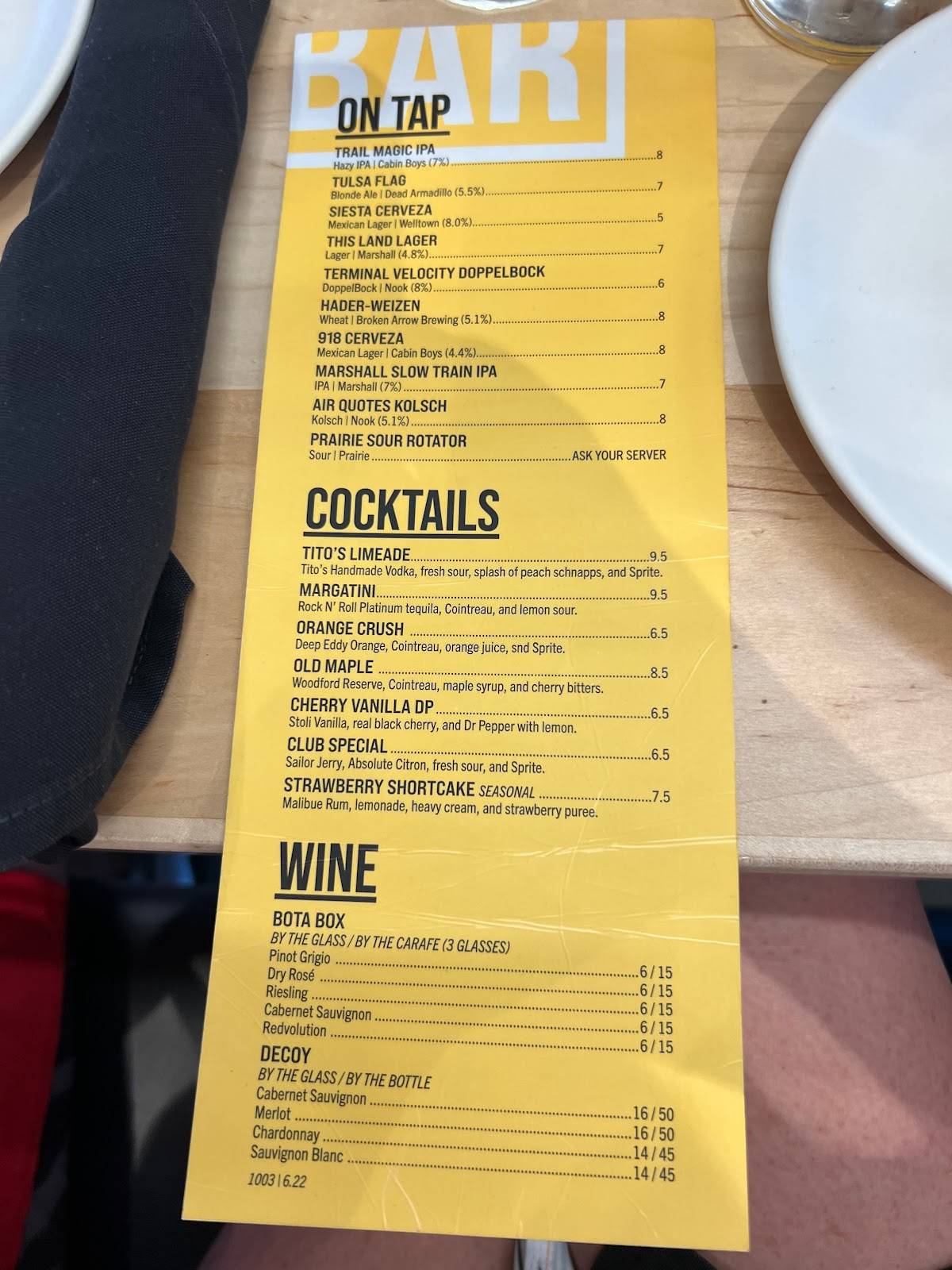 Menu at Society Burger restaurant, Broken Arrow