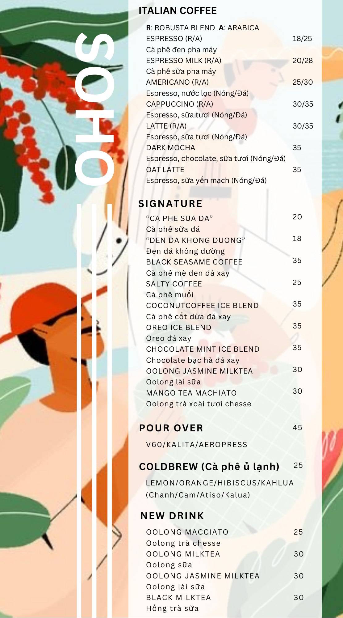 Menu at Soho Cà Phê pub & bar, Pleiku