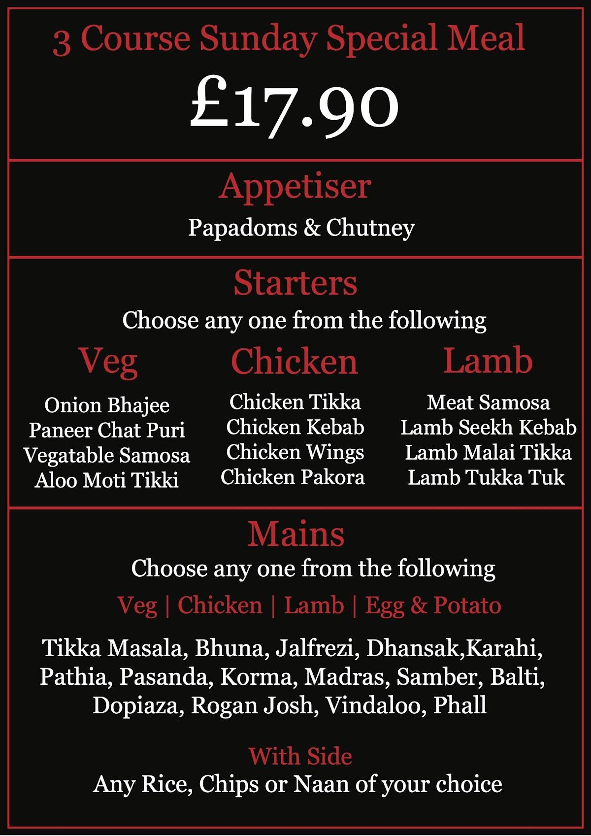Menu at Soho Spice restaurant, Bolton, 876 Bradshaw Rd
