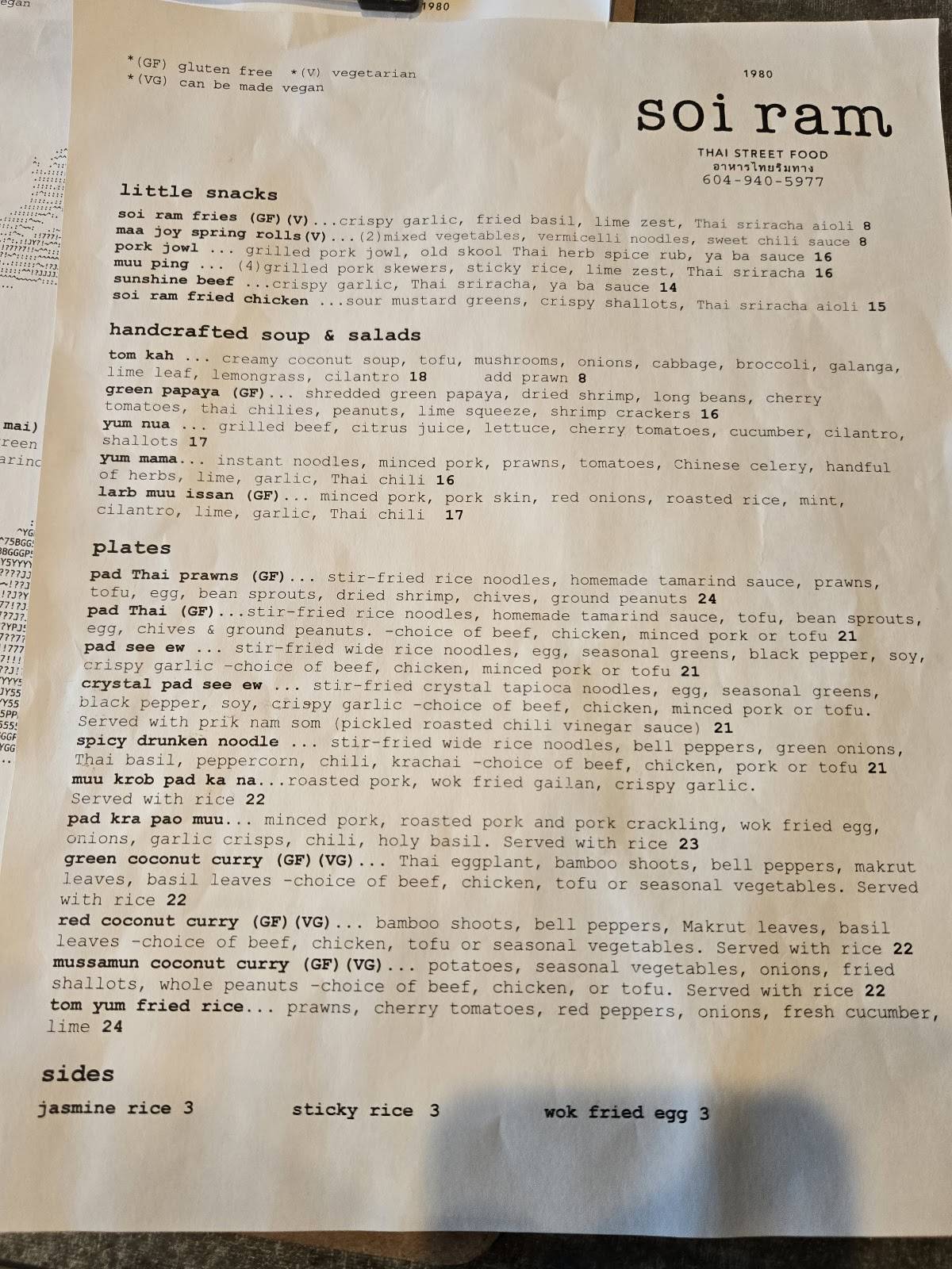 Menu at Soi ram restaurant, Delta