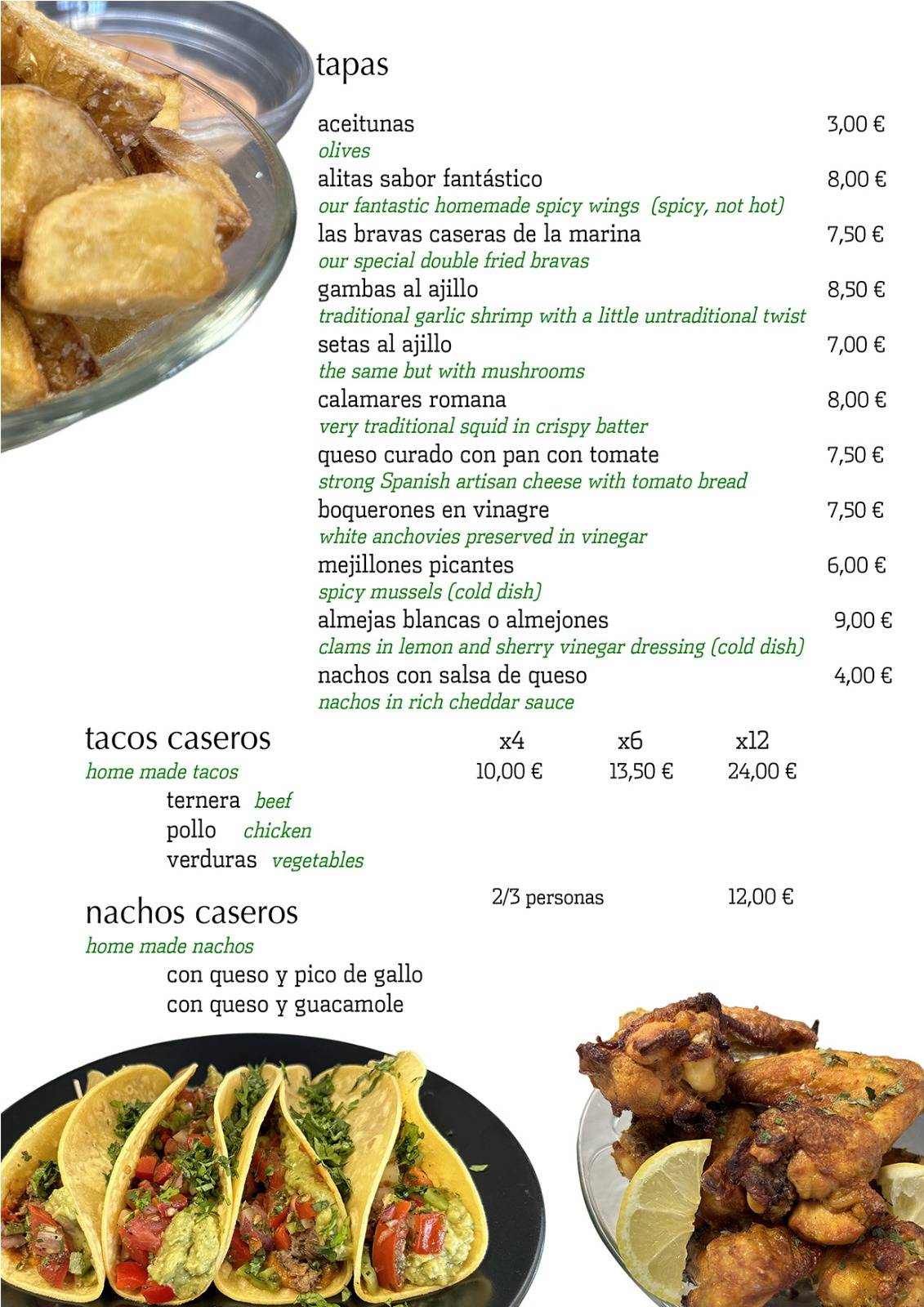 Carta del restaurante Sol Y Sabor, Cubellas