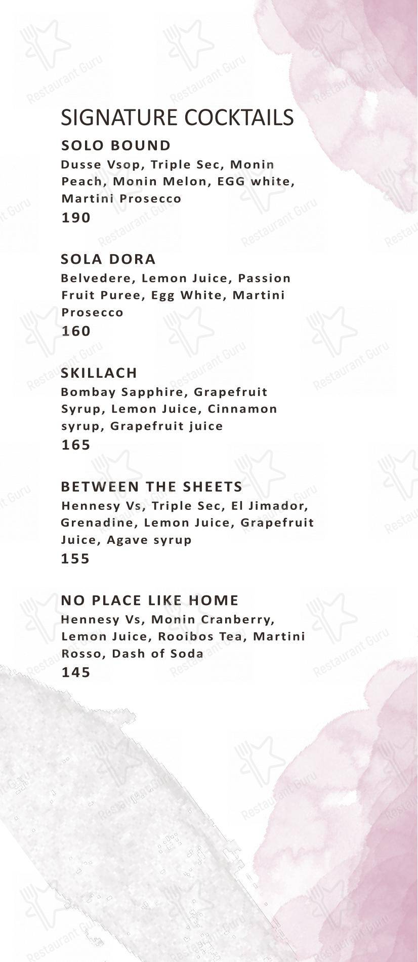 Menu at Solo Restaurant Sandton, Sandton