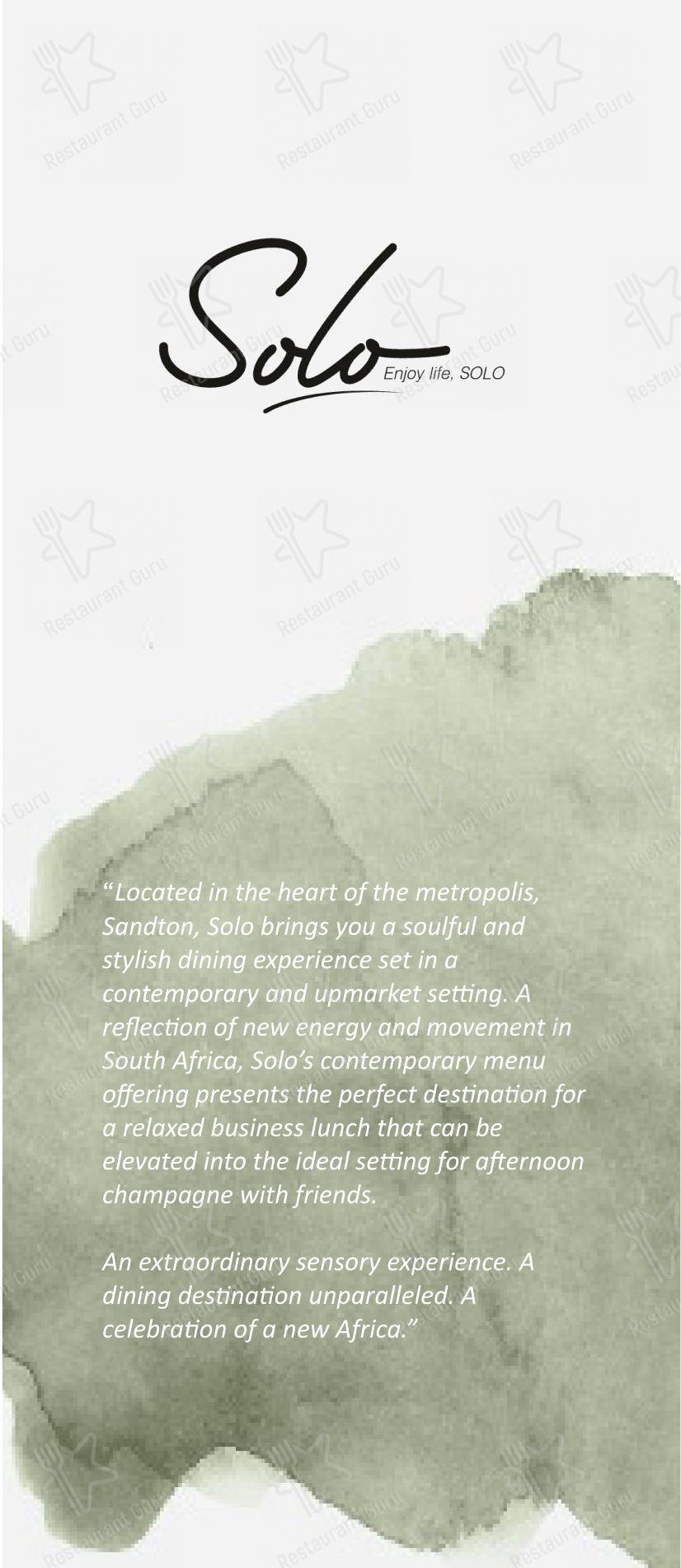 Menu at Solo Restaurant Sandton, Sandton