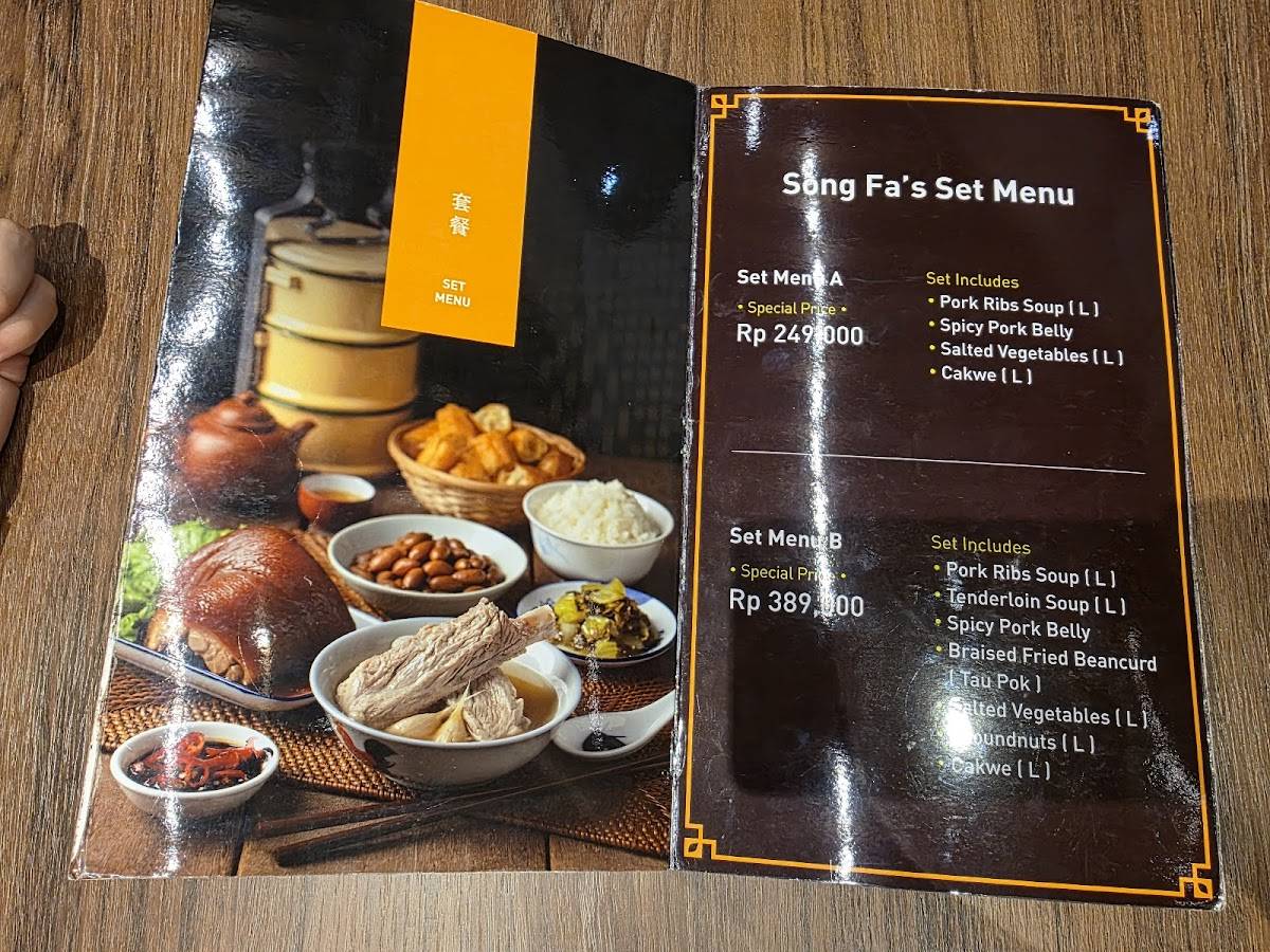 Menu at Song Fa Bak Kut Teh Surabaya restaurant, Surabaya