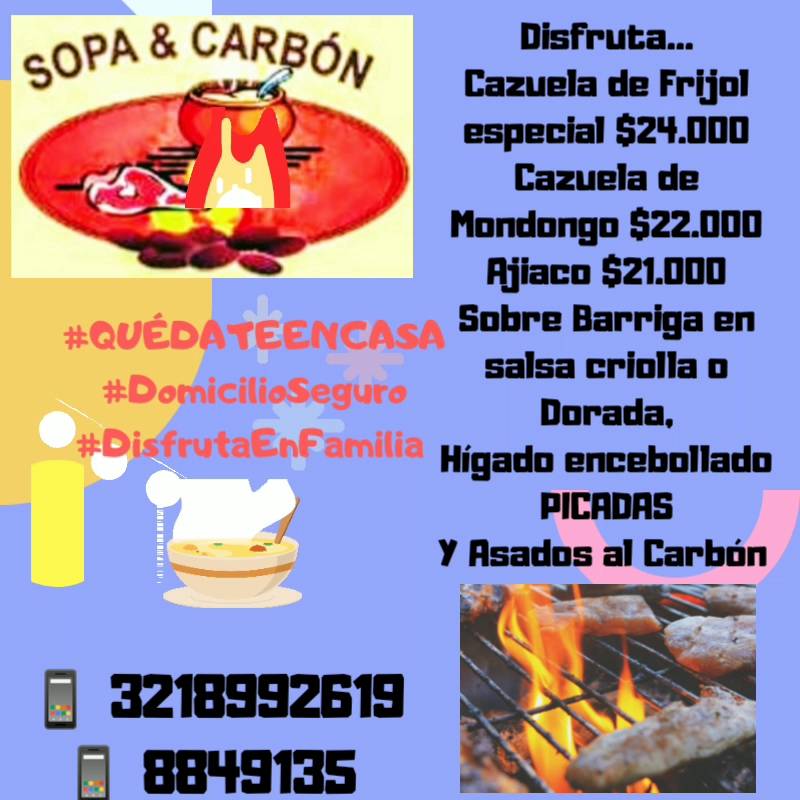 Menu at Sopa & Carbón restaurant, Manizales