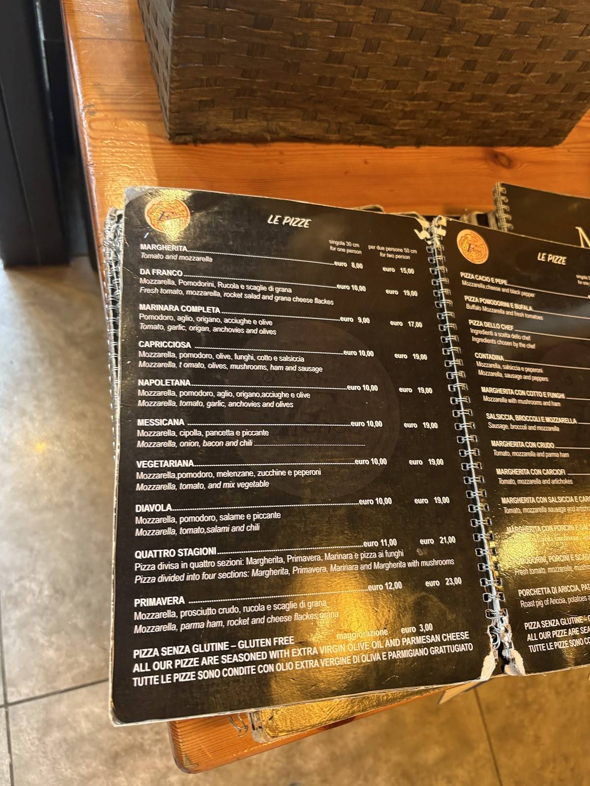 Menu at Pizzeria da Franco, Sorrento, Corso Italia
