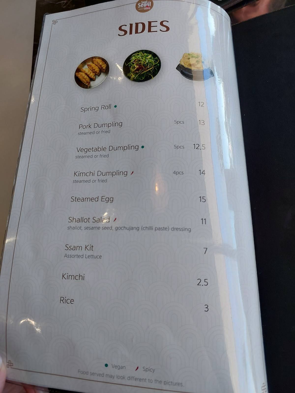 Menu at Soul of Seoul restaurant, Thrumster