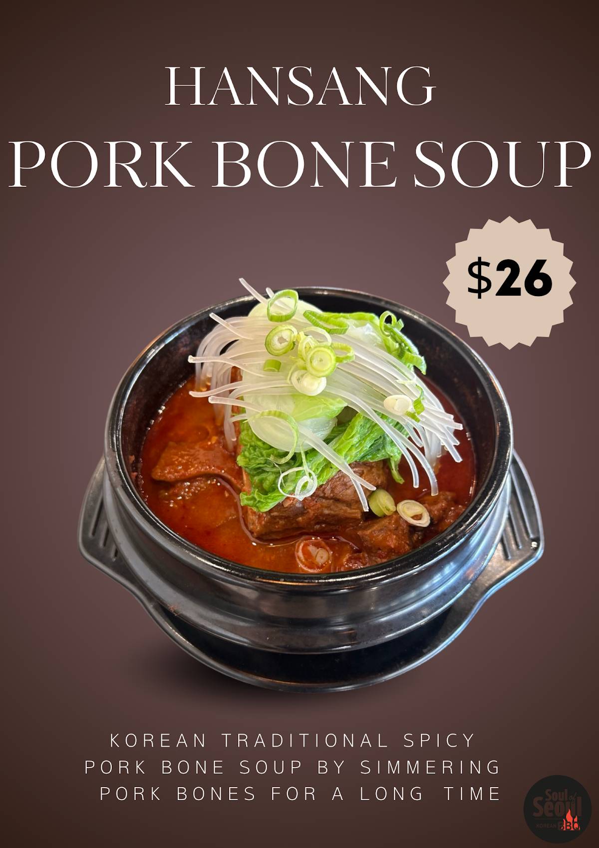 Menu at Soul of Seoul restaurant, Thrumster