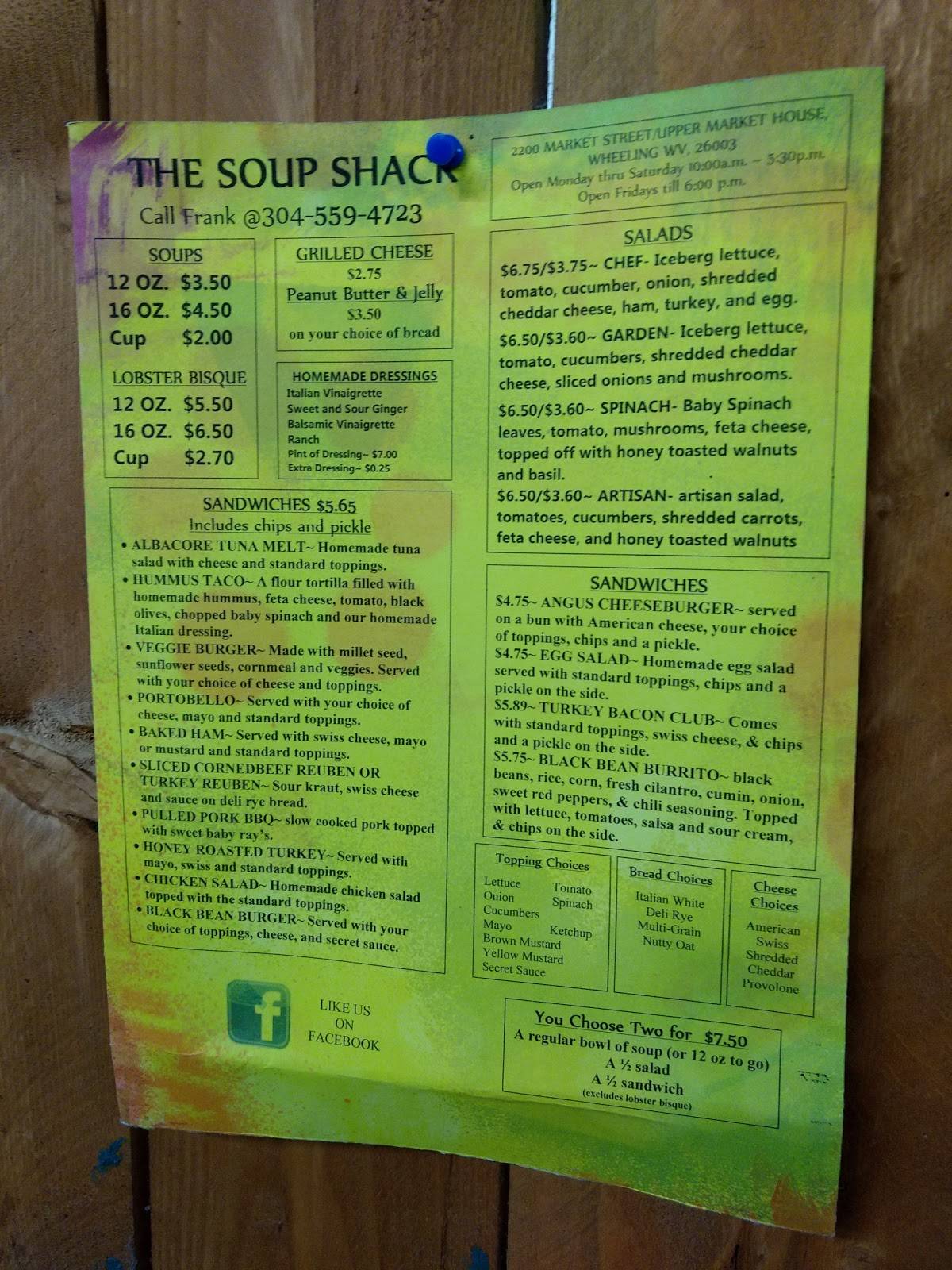 Menu at Soup Shack restaurant, Wheeling