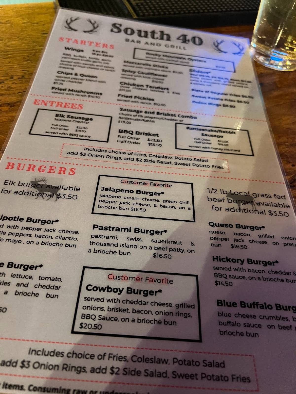 Menu at South 40 Bar and Grill, Elbert