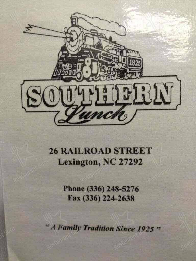 Menu at Southern Lunch restaurant, Lexington
