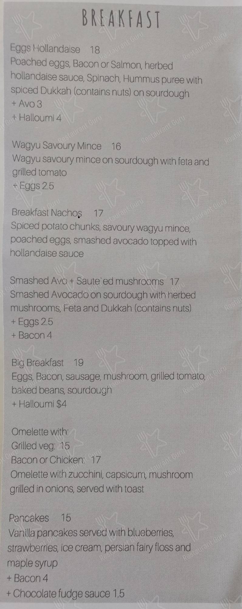 Menu at Southgate Cafe, Springwood