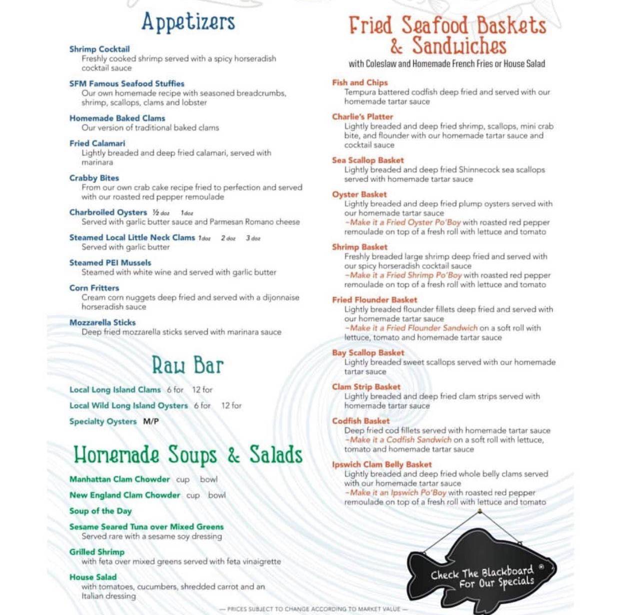 Menu at Port of Egypt Marine restaurant, Southold
