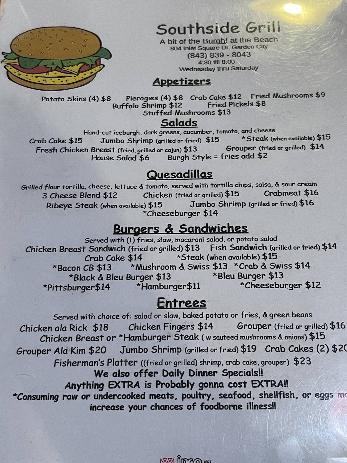 Menu at Southside Grill restaurant, Murrells Inlet, 804 Inlet Square Dr ...