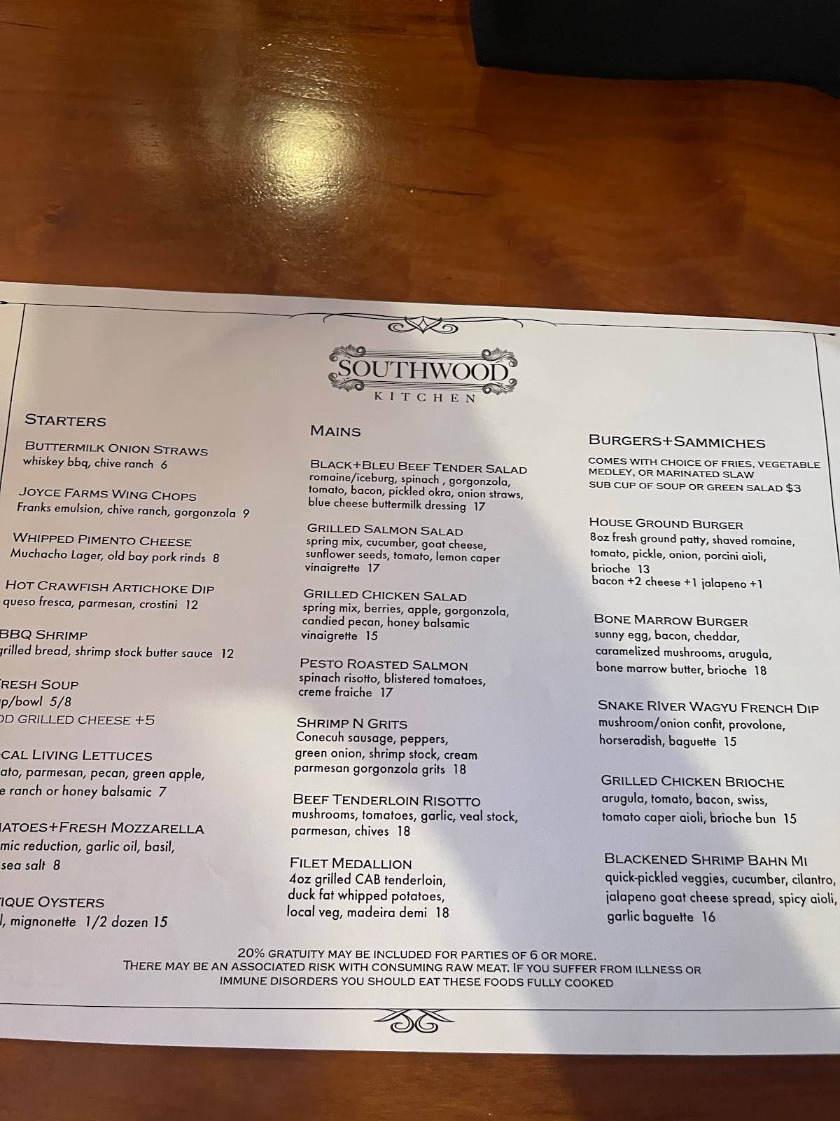 Menu at Southwood Kitchen pub & bar, Daphne