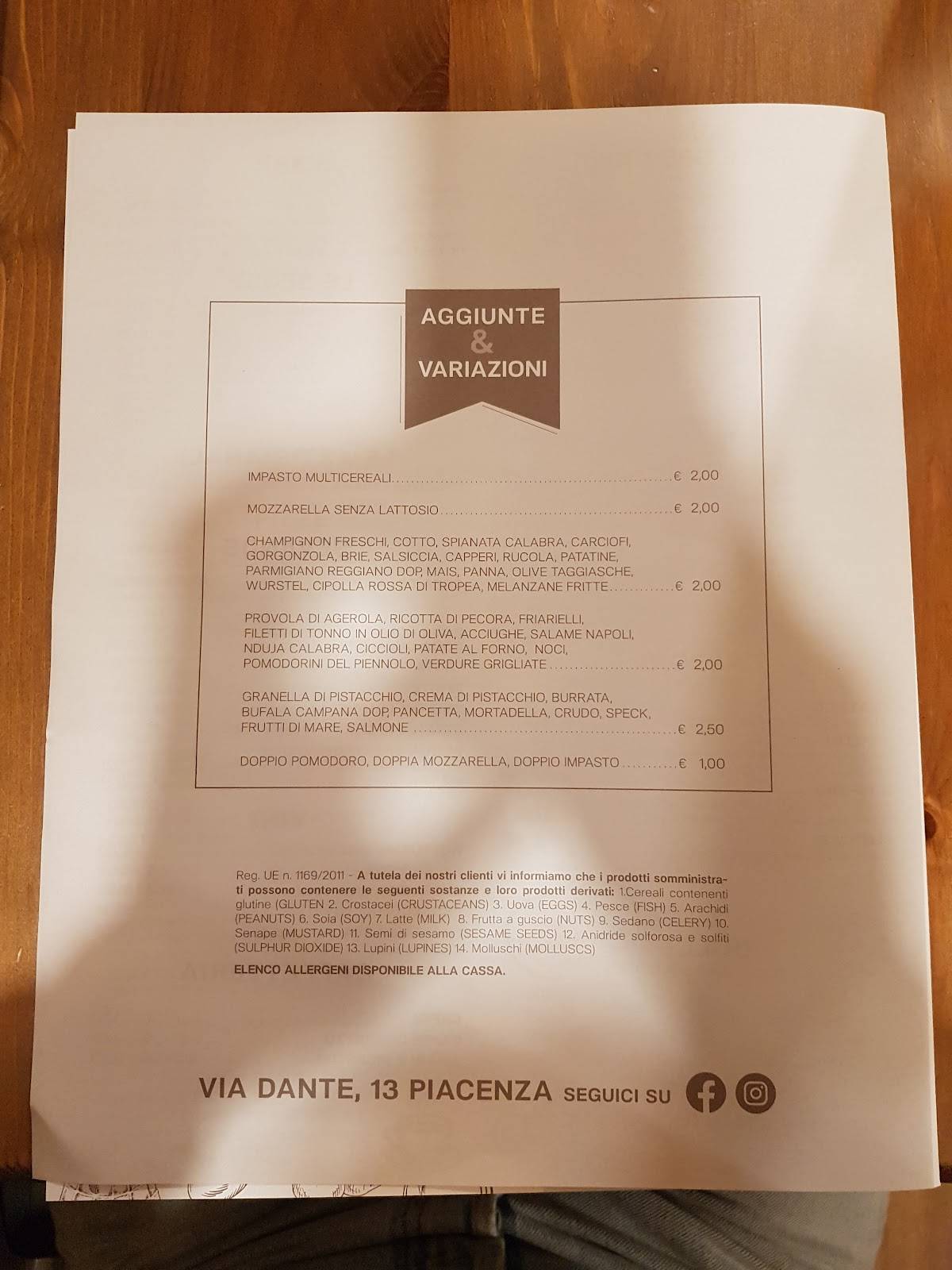 Menu da Spaccanapoli ristorante, Piacenza