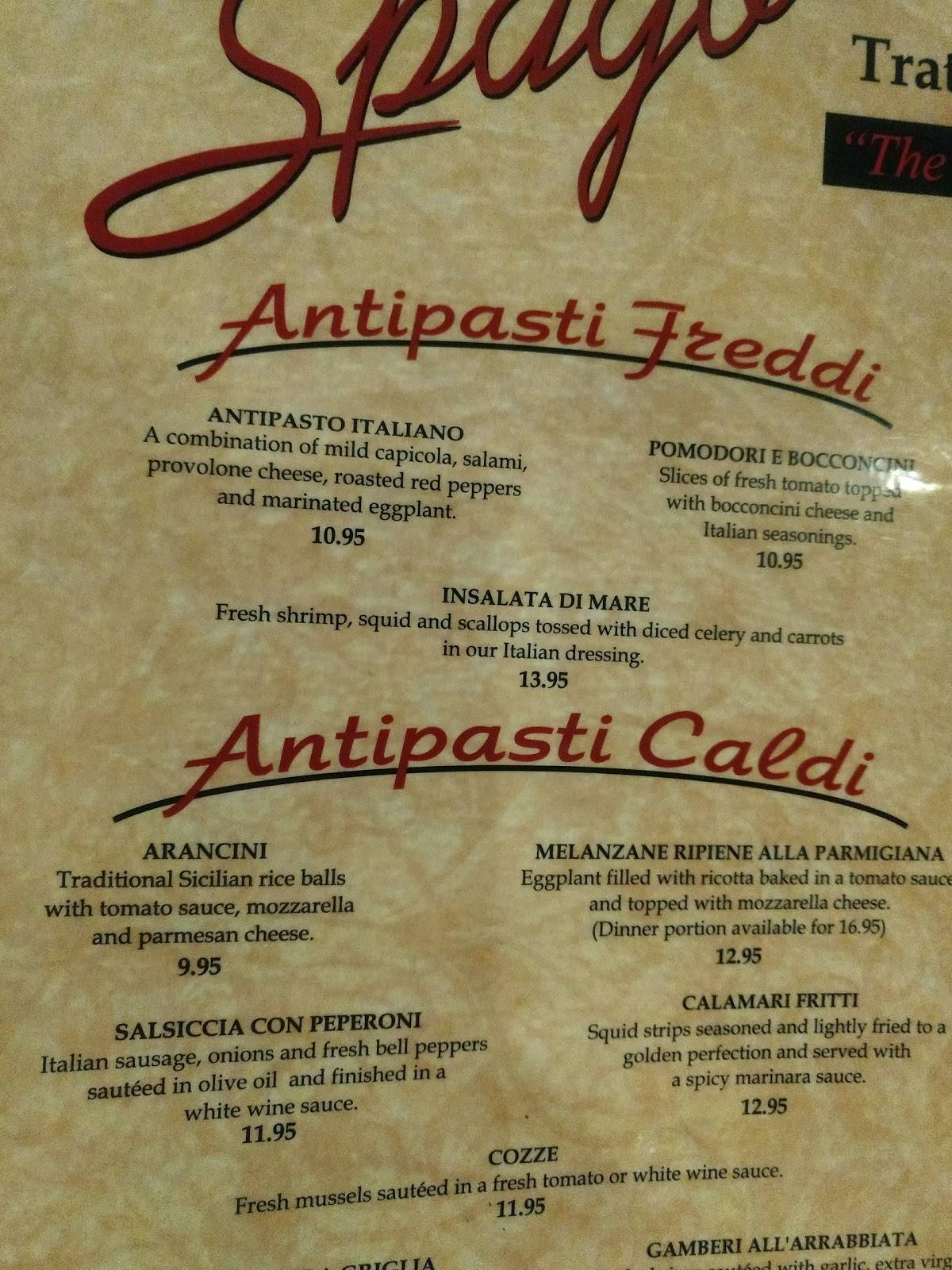 Menu at Spago South Windsor restaurant, Windsor, Dougall Ave