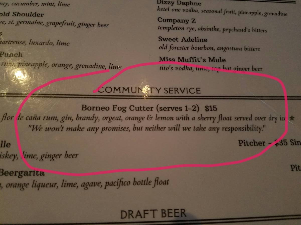Menu at Spats Berkeley pub & bar, Berkeley
