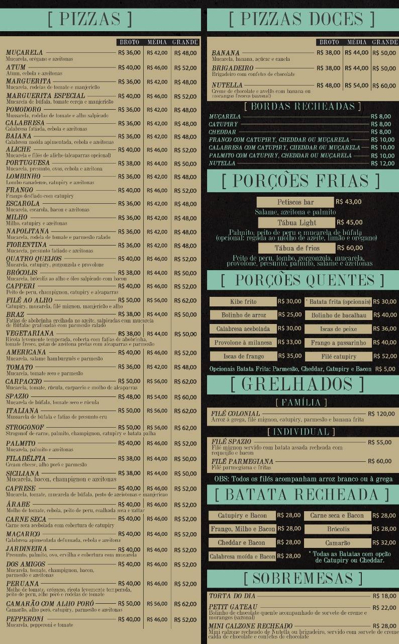 Menu em Spazio Pizza Bar, Itápolis