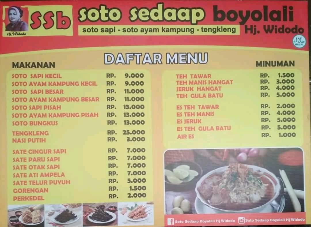 Menu at Spesial Soto Boyolali (SSB) Hj. Hesti Widodo restaurant ...