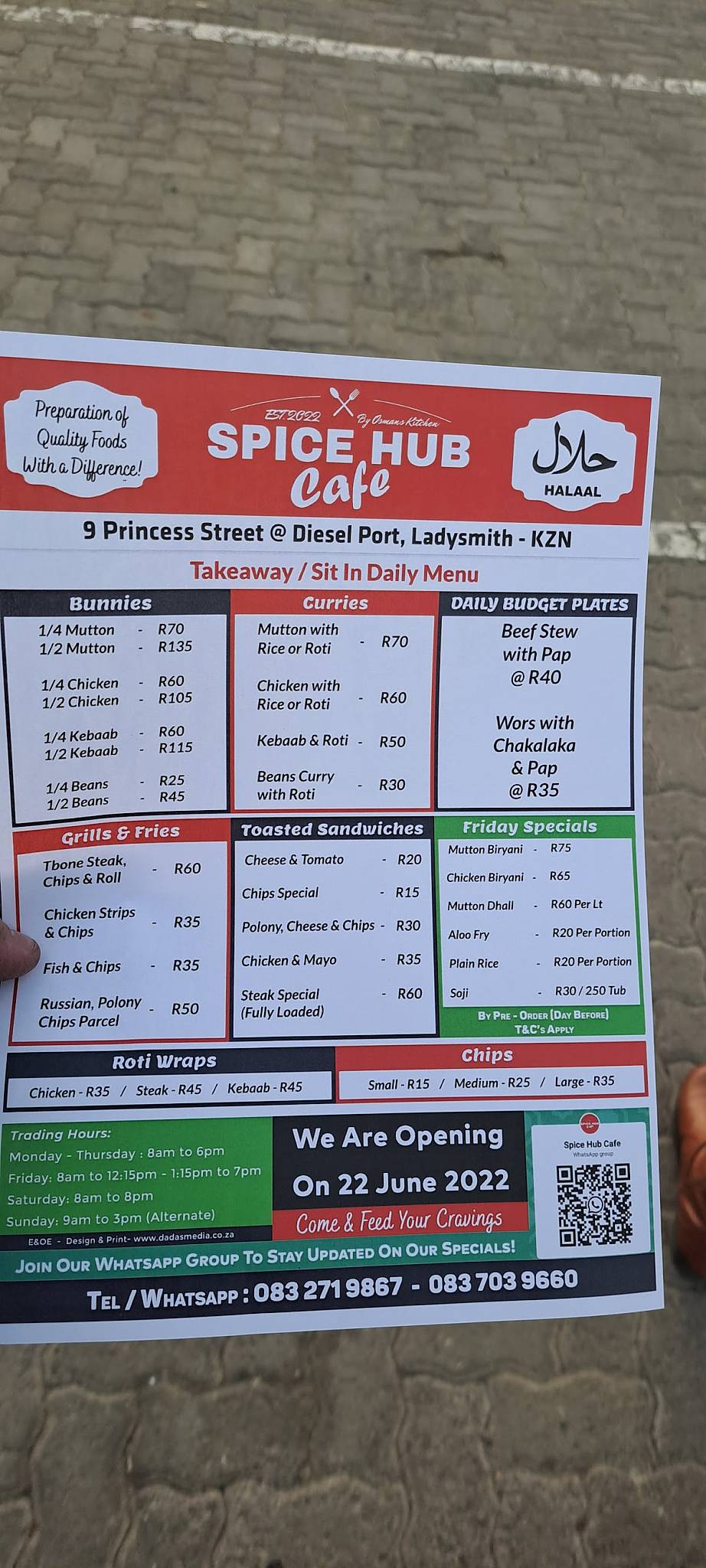 Menu at Spice Hub Cafe, Ladysmith