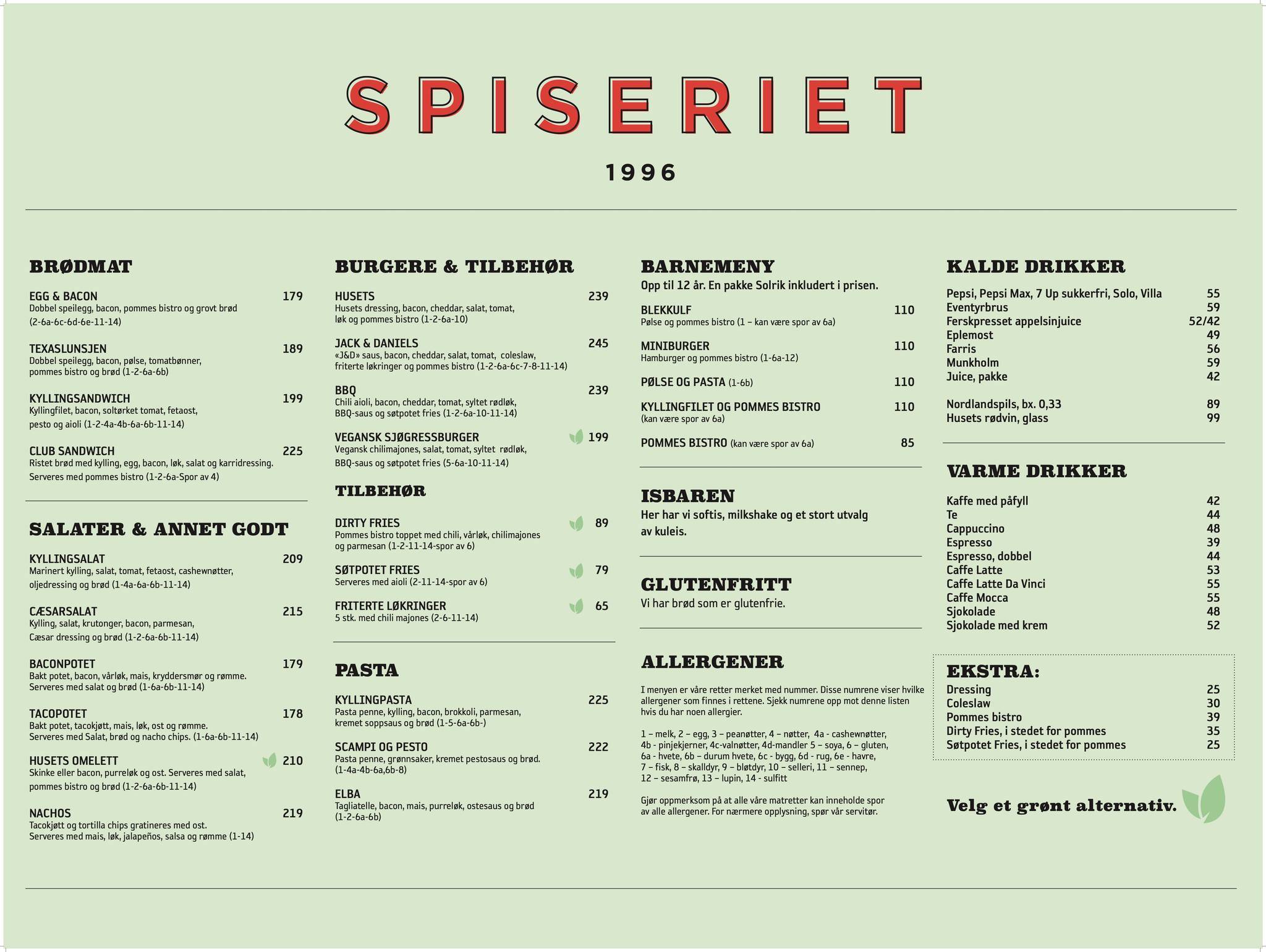 Menu at Spiseriet restaurant, Bodø, City Nord