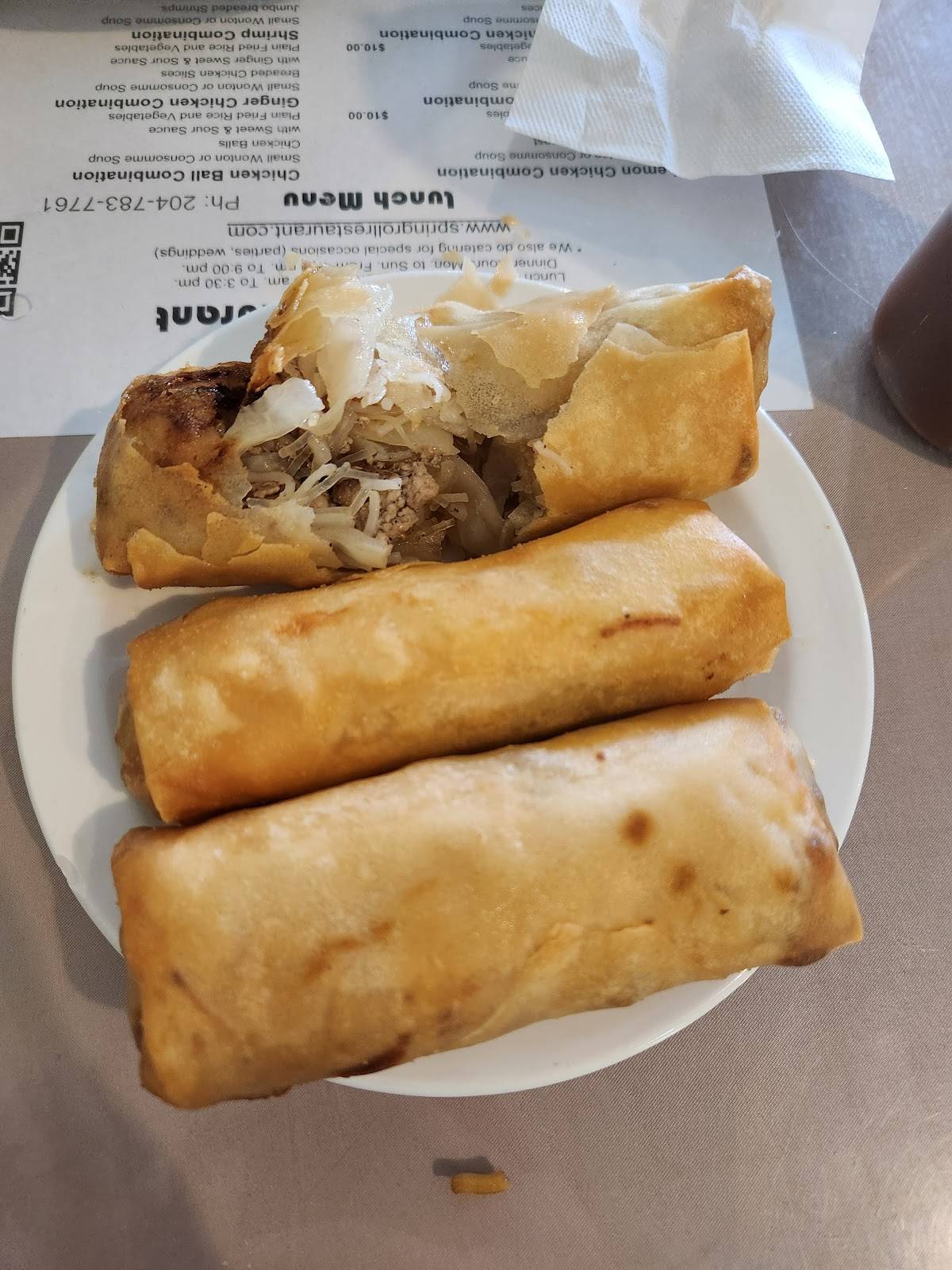 Menu at Spring Roll Restaurant, Winnipeg