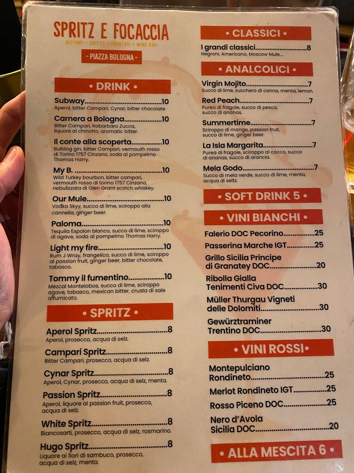Speisekarte von Spritz e Focaccia pub & Bar, ROM