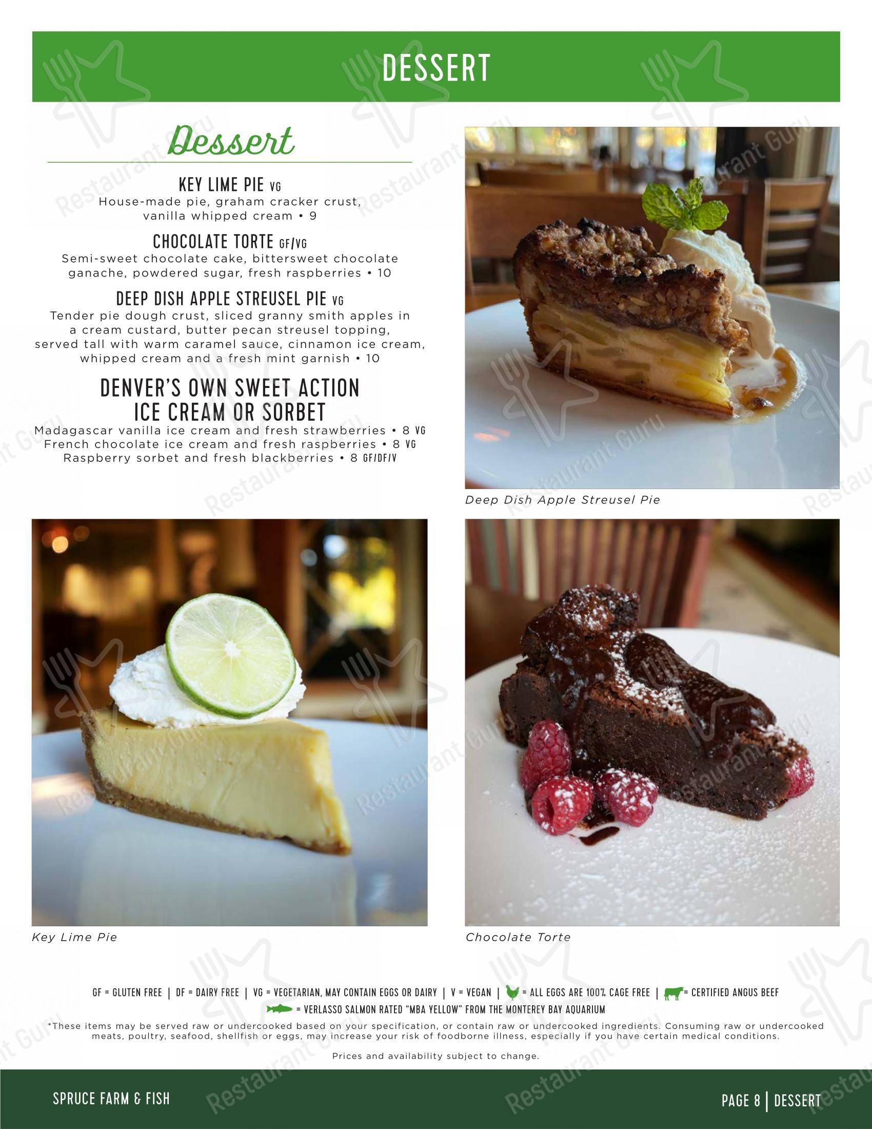 Menu at Spruce Farm & Fish restaurant, Boulder, 13th St