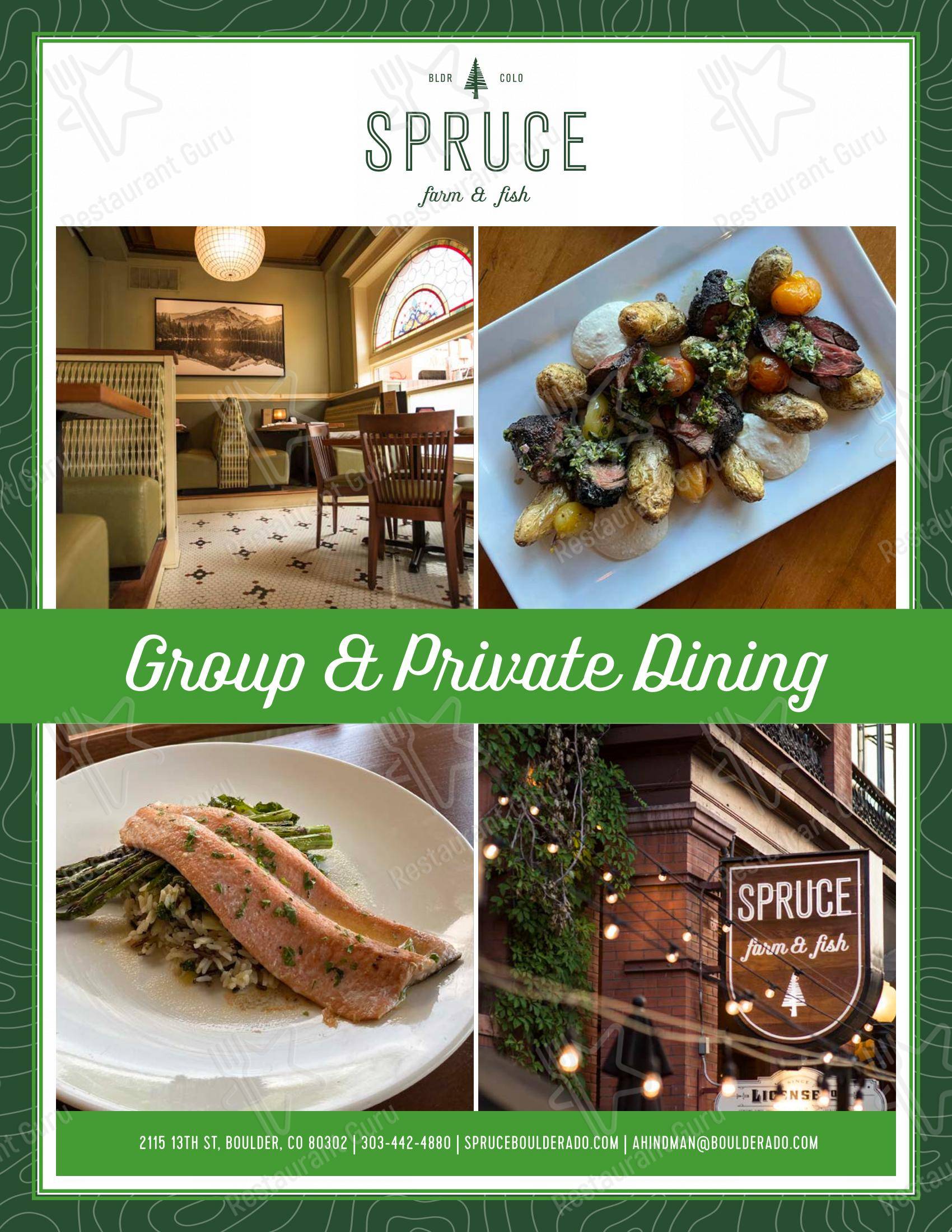 Menu at Spruce Farm & Fish restaurant, Boulder, 13th St