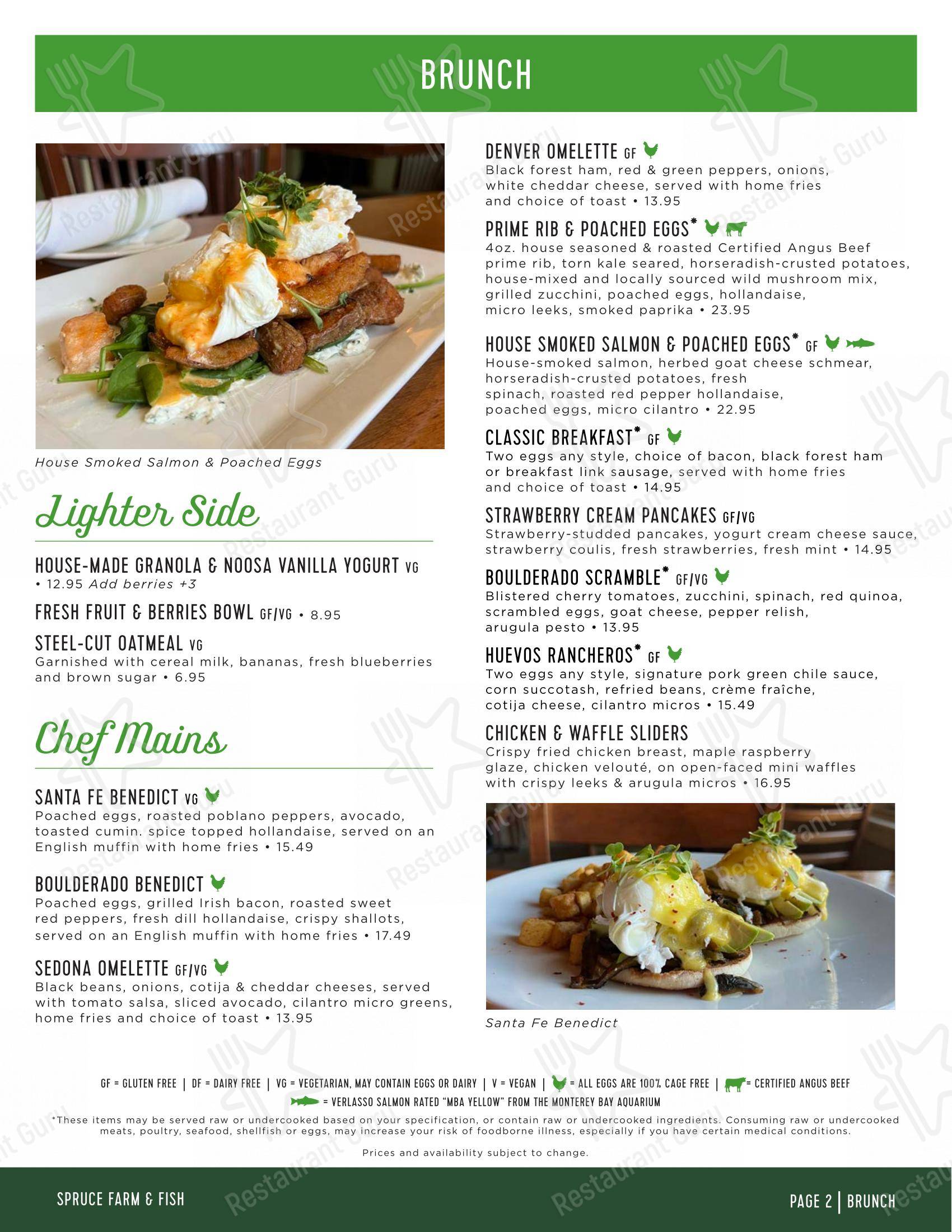 Menu at Spruce Farm & Fish restaurant, Boulder, 13th St