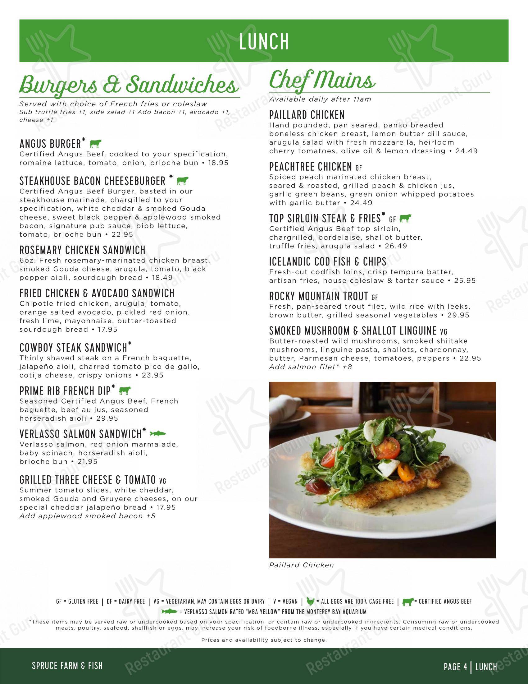 Menu at Spruce Farm & Fish restaurant, Boulder, 13th St