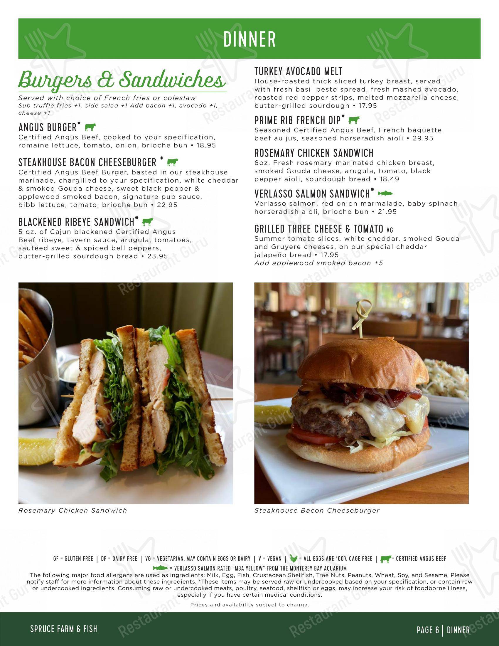 Menu at Spruce Farm & Fish restaurant, Boulder, 13th St