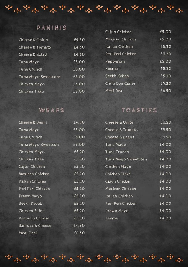 Menu at Spud Hut fast food, Shipley