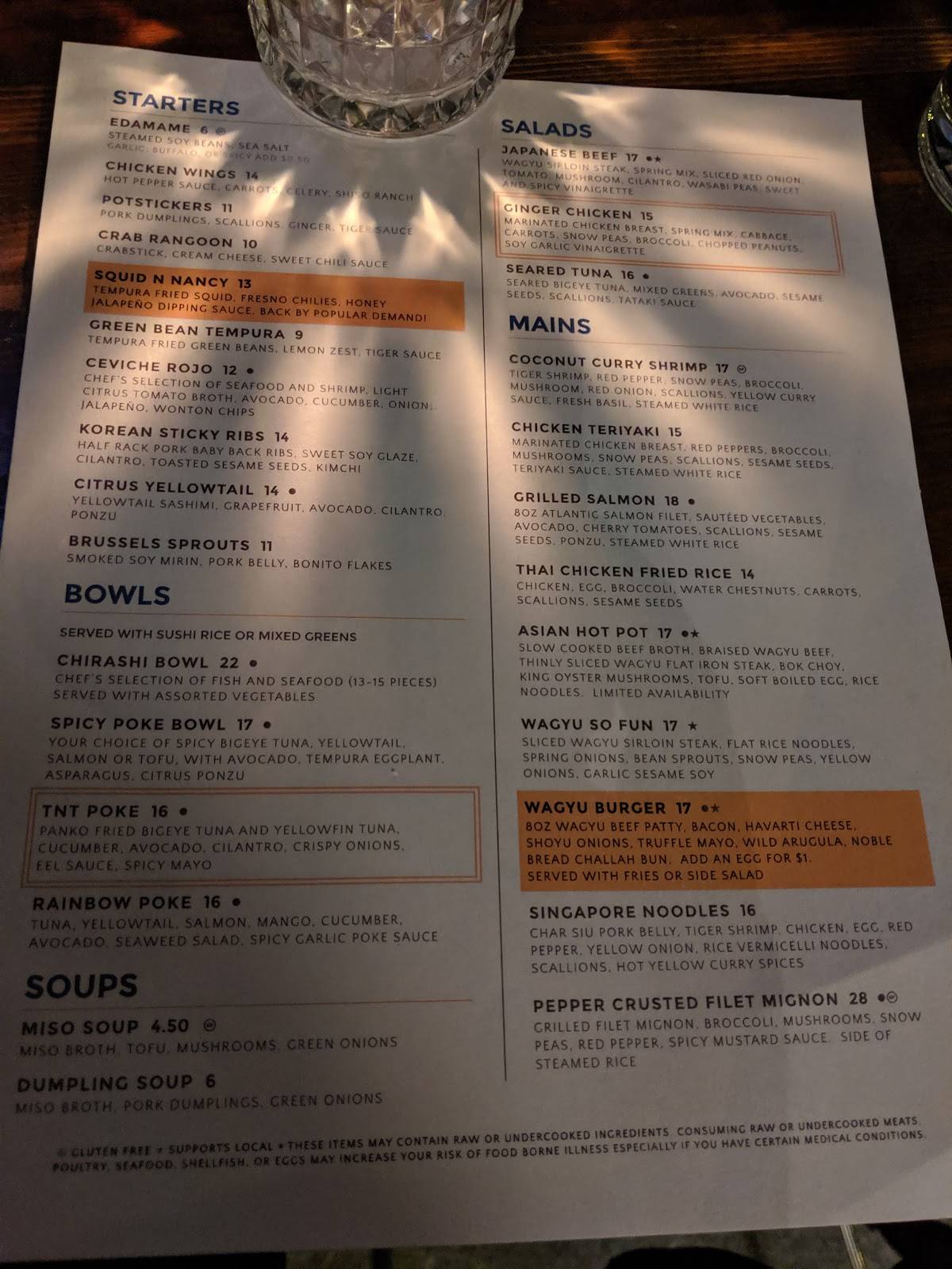 Menu at Squid Ink restaurant, Phoenix, 2 E Jefferson St