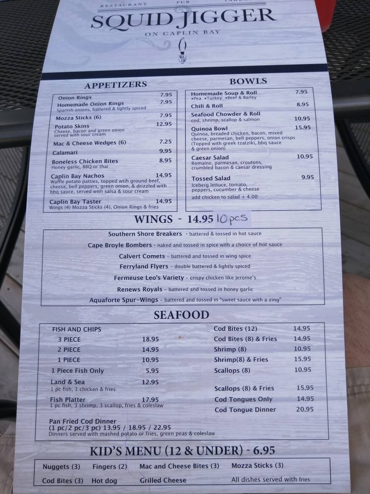 Menu at Squid Jigger on Caplin Bay restaurant, Ferryland, NL-10